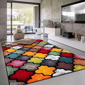 Paco Home Tapis De Salon Poils Ras Moderne Motif Geometrique 3D, Dimension:200x290 cm, Couleur:Multicolore 4