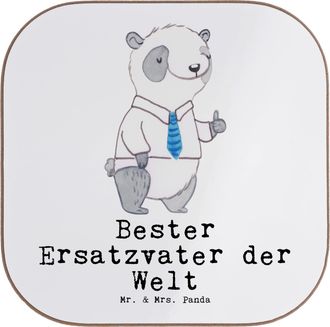Mr. & Mrs. Panda Untersetzer f&uuml;r Gl&auml;ser Panda Bester Ersatzvater der Welt - Geschenk, Tassen, Tischuntersetzer, Coaster, Geburtstag, Familie, Glas, Papa, Geschenkidee,
