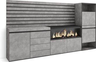 Skraut Home | Sideboard, Kommode | Aufbewahrungsschrank | 274x145x35 cm | F&uuml;r Schlafzimmer, Zimmer | Elektrokamin XXL | Kommode mit Schubladen | Schuhschrank | Mo