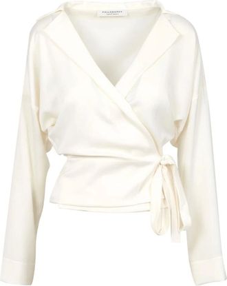 Philosophy di Lorenzo Serafini Femme, Blouses et Chemises, Beige, Taille: 38 FR Chemisier en satin col en V ivoire