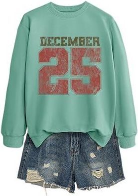 Generic December 25 Sweat-shirt, drôle Lettre Imprimée Sweat-shirt de Noël pour femmes Arbre de Noël Unisexe Retro Hoodie Vintage Retro, o, XXL