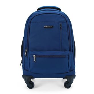 Infinity Leather 19 Laptop-Rollrucksack Blau, Premium-PU, 4 Rollen, Trolley-Rucksack