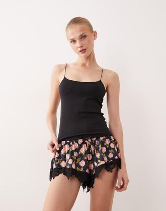 For Love & Lemons Kayla - Schlaf-Shorts in Schwarz-Bunt
