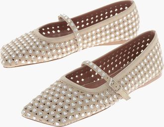 Amina Muaddi Ballerinas Mary Jane ANA aus perforiertem Leder mit Kristallen Amina Muaddi