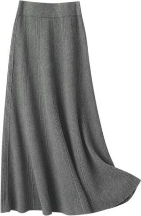 Minetom Jupe Longue Femme Jupe en Tricot &Eacute;l&eacute;gant Taille Haute Pliss&eacute;e Midi Jupe Automne Hiver &Eacute;lastique A-Line Casual Party F&ecirc;te Jupe E Gris L