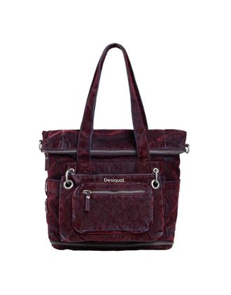 Desigual Grand sac &agrave; dos multi-positions en denim velours rouge