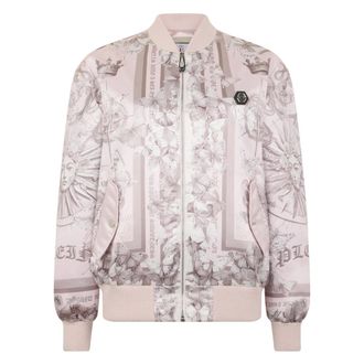 Philipp Plein Femme, Vestes, Rose, Taille: 40 FR Bomber oversize en satin avec motif de tatouage papillon