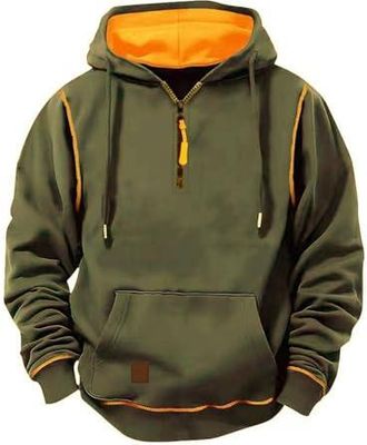 Generic Sweat &agrave; capuche pour homme avec fermeture &eacute;clair 1/4 - Manches longues - Pull en polaire d&eacute;contract&eacute; - Coupe droite - Confortable - Pull de transition