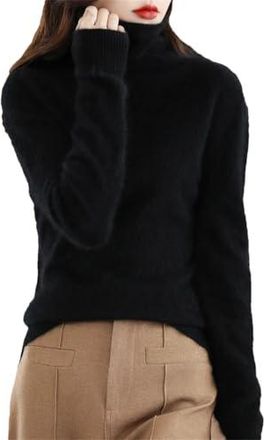 Generic Pull dhiver en cachemire pour femme - Pull d&eacute;contract&eacute; doux et chaud - Couleur unie, Noir, M