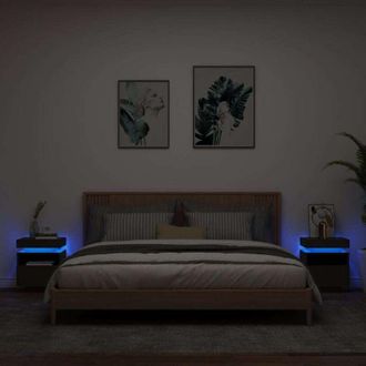 vidaXL Armoires de chevet avec lumi&egrave;res led 2 pcs noir 40x39x48,5 cm - Vidaxl