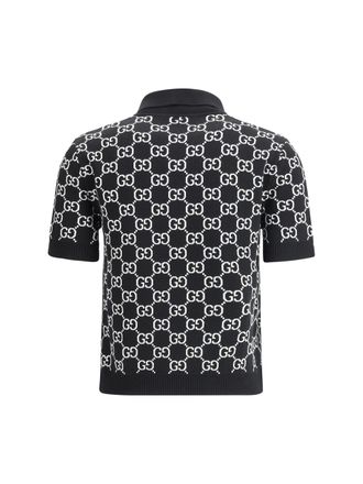 Gucci Womens Gg Wool Jacquard Polo Top Black-White Ovis Aries T-Shirts Black/white And Polos