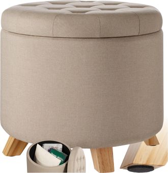 TecTake Hocker mit Stauraum, Sitzhocker mit Stauraum, Aufbewahrungsbox mit Deckel, Fußhocker, Hocker rund, Hocker Holz Beine, als Sitzbank Flur, im Wohnzimmer