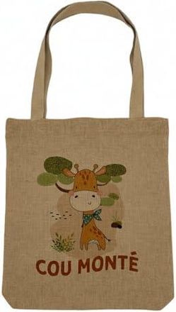 Fabulous Sac Shopping Tote Bag Aspect Lin - Girafe Cou Mont&eacute; Humour Dessin Illustration - Sac de Courses Toile Epaisse 360g Beige Naturel Cabas Port&eacute; Epaule So