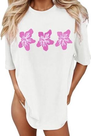 Generic T-shirt pour femme T-shirt Plage T-shirts graphiques surdimensionn&eacute;s pour femmes Baggy Chemises esth&eacute;tiques Hauts de vacances d&eacute;t&eacute;, Blanc., XXL