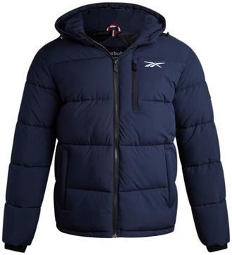 Reebok Veste dhiver matelass&eacute;e chaude et r&eacute;sistante aux intemp&eacute;ries avec capuche et poches pour homme, Vector Bleu marine, Large
