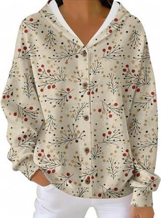 Generic Cardigan de Noël pour femme - Pull boutonné - Veste à capuche à manches longues - Manteau dhiver - Vestes fantaisie - Vêtements dextérieur - Costumes 