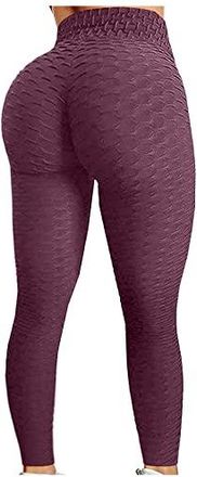 Generic Legging de sport pour femme - Taille haute - Contrôle du ventre - Pantalon de yoga extensible en nid dabeille - Non transparent, 1-Bordeaux, M