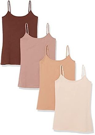 Amazon Essentials Lot de 4 camisoles, coupe ajustée pour femme, blush/marron/marron foncé/camel foncé, taille XL