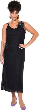 Miamoda Damen gro&szlig;e Gr&ouml;&szlig;en &Uuml;bergr&ouml;&szlig;en Plus Size Mesh-Maxikleid, A-Linie, abnehmbare 3D-Bl&uuml;ten schwarz 44 839870100-44