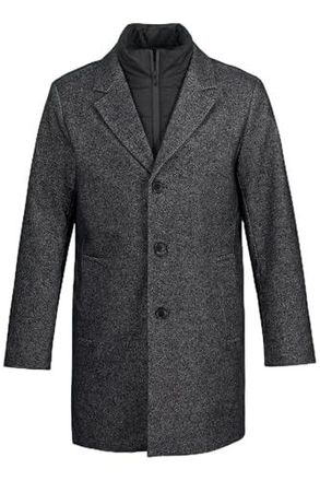 JP1880 Hommes Grandes tailles L-8XL Manteau en laine m&eacute;lang&eacute;e, avec insert matelass&eacute; et col &agrave; revers noir 4XL 808655100-4XL