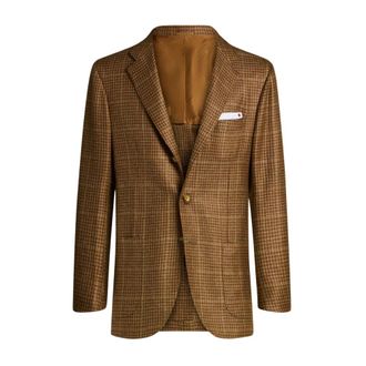 Kiton Homme, Vestes, Brun, Taille: XL Veste crois&eacute;e &agrave; carreaux en m&eacute;lange naturel