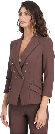 Elisabetta Franchi Femme, Vestes, Brun, Taille: 46 FR Veste en cr&ecirc;pe double couche