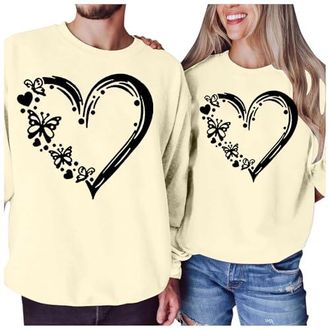 Generic Pull sans capuche imprim&eacute; pour les amoureux de la Saint-Valentin 2026, beige, XXL