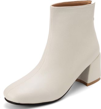 SJJH Fashion Damen Stiefeletten mit Mittelhohem Absatz und Rei&szlig;verschluss Hinten (Beige, 40 EU)
