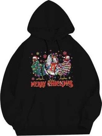 Generic Pull de No&euml;l pour homme - Motif poule - Pull &agrave; capuche &agrave; manches longues - Pull de No&euml;l &agrave; capuche confortable pour lhiver - &Eacute;v&eacute;nements de No&euml;l d&eacute;contr