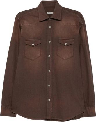 Sartorio Napoli Chemise &agrave; effet d&eacute;lav&eacute; avec empi&egrave;cement western - Homme - Chemises - Brun - Taille: 2XL