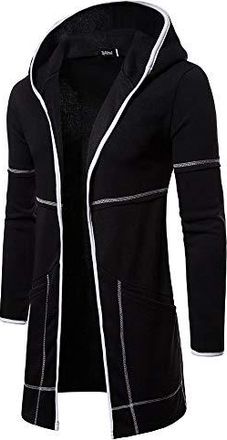 Generic Sweat à capuche zippé pour homme - Cardigan long à capuche pour homme - Coupe ajustée - Ouvert sur le devant - Long cardigan à capuche - Manteau dexté