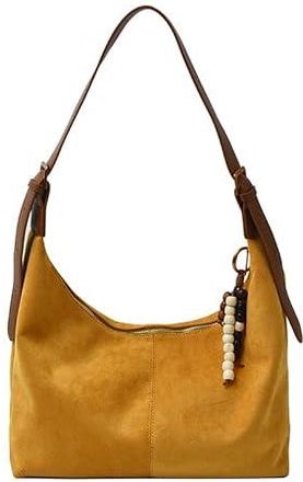 Generic Sac &agrave; main fourre-tout en daim synth&eacute;tique de couleur unie - Sac &agrave; raviolis souple - Sac r&eacute;tro pour filles et femmes - Cadeau danniversaire, jaune, 11