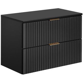 Vente-Unique Vente-unique - Meuble sous vasque suspendu stri&eacute; avec planche - Noir - L80 cm - zevara
