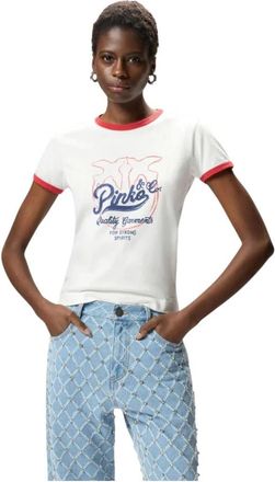 Pinko Pinko, Femme, Tops, Blanc, Taille: 38 FR T-Shirt &agrave; Manches Courtes et Col Rond