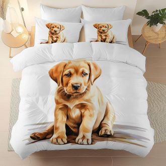 Generic 155 x 220 cm Creme Weiche Bettw&auml;sche, Niedlicher Labrador In Aquarelloptik Bettw&auml;sche-Sets Mikrofaser mit Rei&szlig;verschluss, Allergiker Bettdeckenbezug &uuml;