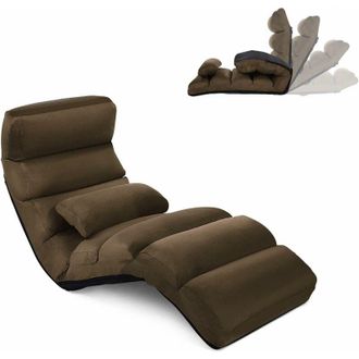 Costway Costway - Fauteuil Relax Salon en Faux Daim Pliable, R&eacute;glable sur 5 Positions Chaise de Relaxation Rembourr&eacute;e Fauteuil Sol pour Salon, Mobilier de