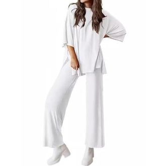 Generic Ensemble de d&eacute;tente doux, ensembles de maternit&eacute; surdimensionn&eacute;s &agrave; jambes larges 2 pi&egrave;ces pour femmes, blanc, XXL