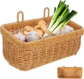 Aboofan Elegante H&auml;ngek&ouml;rbe f&uuml;r Die K&uuml;che Wandgeflochtene Obstschale Aus Nat&uuml;rlichem Rattan