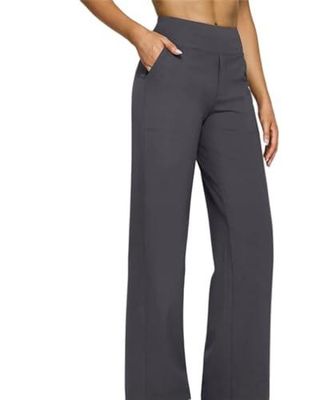 Generic Pantalon de travail/yoga, jambe large avec poches, robe de yoga pour femme, pantalon de surv&ecirc;tement d&eacute;contract&eacute;, leggings daffaires extensibles, gris,