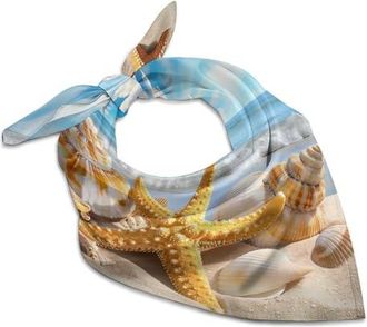 Generic Écharpe carrée en soie légère avec motif étoile de mer et de mer, écharpe de plage pour cheveux, foulard respirant, cadeau pour homme et femme, multic