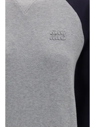 Miu Miu Bicolour Crewneck Cotton Sweatshirt - Gray