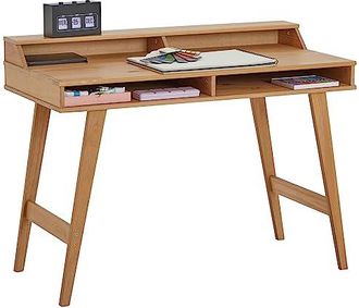 IDIMEX Bureau secr&eacute;taire Luna avec niches 110 x 84 x 54 cm, en Bois de pin Massif, Rangement &eacute;l&eacute;gant et Compact, Petit Bureau, Brun