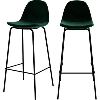 Rendez-Vous D&eacute;co Rendez-vous D&eacute;co - Lot de 2 chaises de bar en velours vert fonc&eacute; 75 cm - henrik