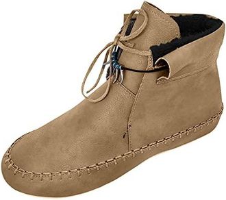 Generic Bottines d&eacute;contract&eacute;es pour femme - Coupe large - Style vintage - Talon plat - Confortables - Chaudes - Antid&eacute;rapantes - &Agrave; lacets - Pour lext&eacute;rieur - 