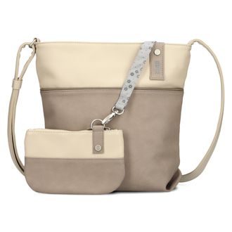 zwei Damen Umh&auml;ngetasche JANA J10 Crossbody Bag 5 Liter Handtasche im Canvas-Stil im Bicolor-Design + passender Kosmetikbeutel/Geldbeutel gratis (nubuk-cap