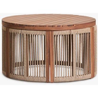 Sklum Runder Garten-Couchtisch &Oslash;70 cm aus Akazienholz und geflochtenem Serel-Seil Akazie Braun