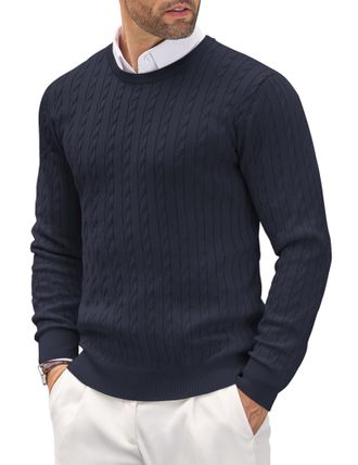 Coofandy Pullover Herren mit Rundhalsausschnitt Slim fit Winter Strickpullover Basic Business Sweater Blau Lila XXL