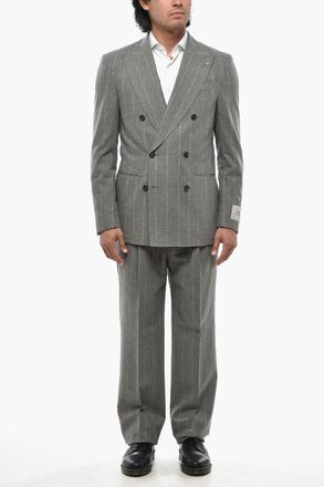 Corneliani CC COLLECTION Doppelreiher-Anzug aus Schurwoll-Seiden-Mischgewebe im Nadelstreifen Corneliani