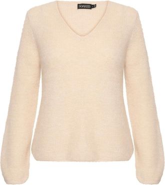 Soaked In Luxury Femme, Pulls, Beige, Taille: 40 FR Pull doux à col en V avec manches bouffantes