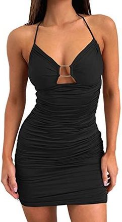 Generic Mini Jupe Cuir Homme Moulante froncée Mini Party Club Dress Robes De Plage Longues pour Femmes (Black, XXL)